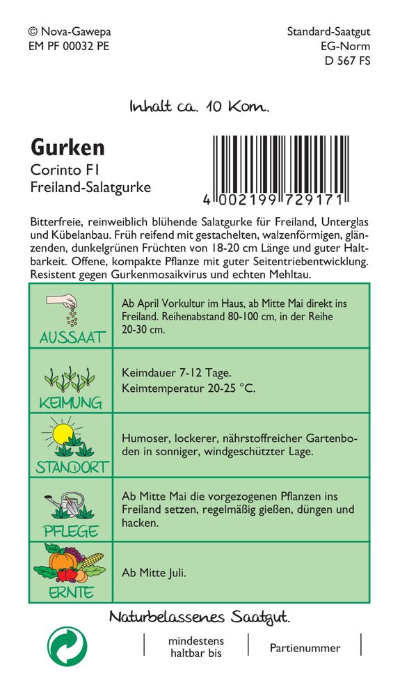 Freilandgurke Corinto F1 | Freilandgurkensamen von Samen Pfann